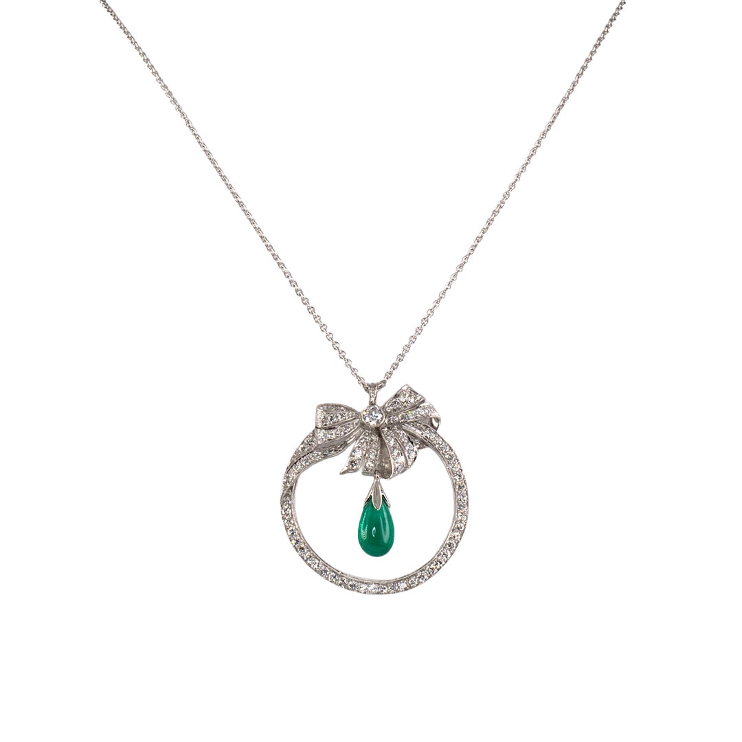 Art Deco Diamond & Emerald Circle Bow Pendant Necklace – Gump's