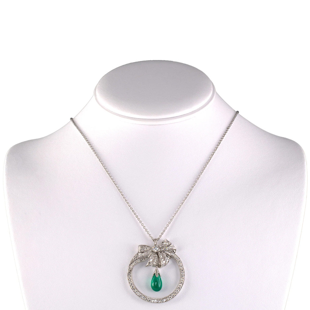 Art Deco Diamond & Emerald Circle Bow Pendant Necklace – Gump's